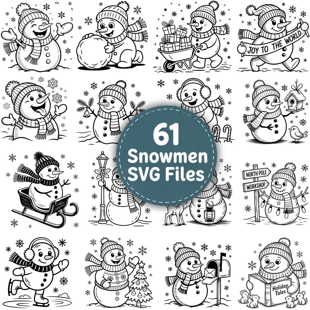 61 Snowmen SVG Files – Winter Snowman Clipart for Christmas Crafts ...