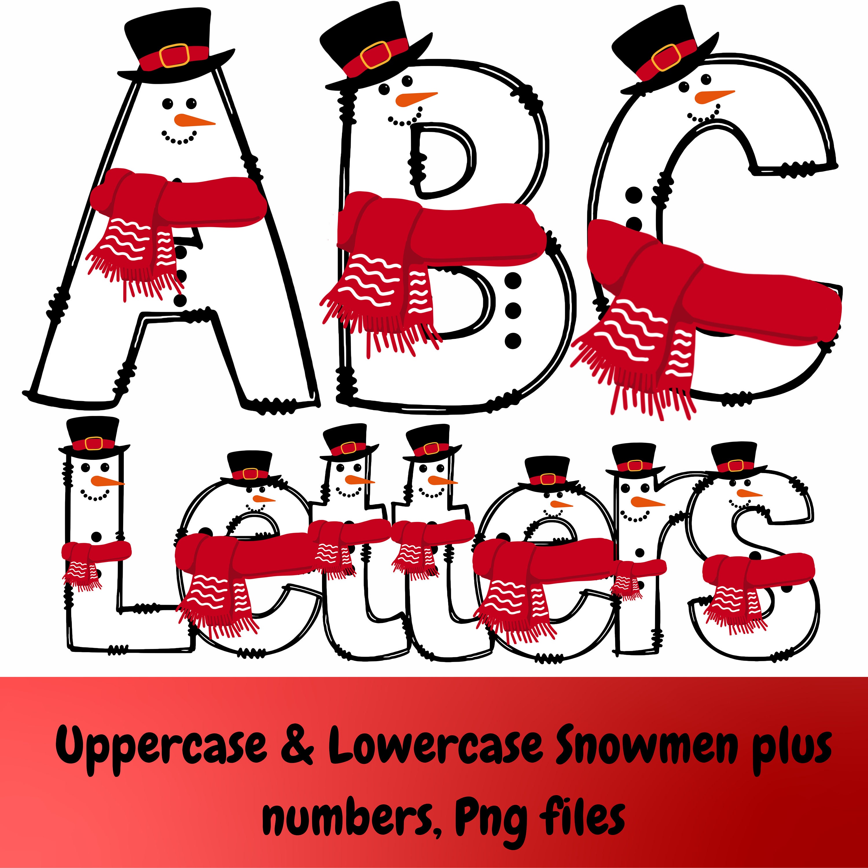 Snowman Alphabet Doodles, Uppercase and Lowercase, Fonts, Numbers, PNG ...