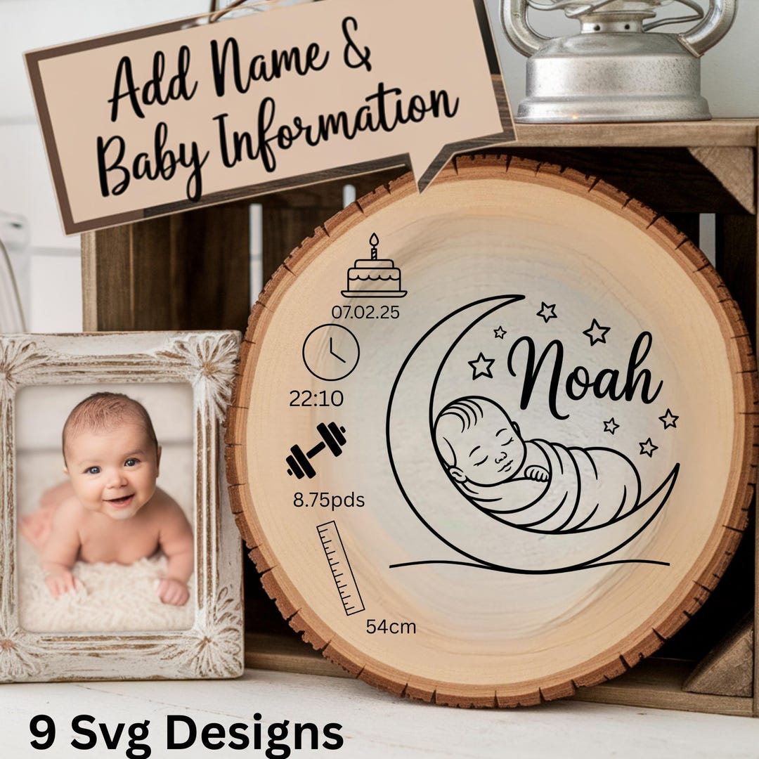 Newborn Baby Stats SVG Bundle: Birth Announcement Sign, Nursery Decor ...
