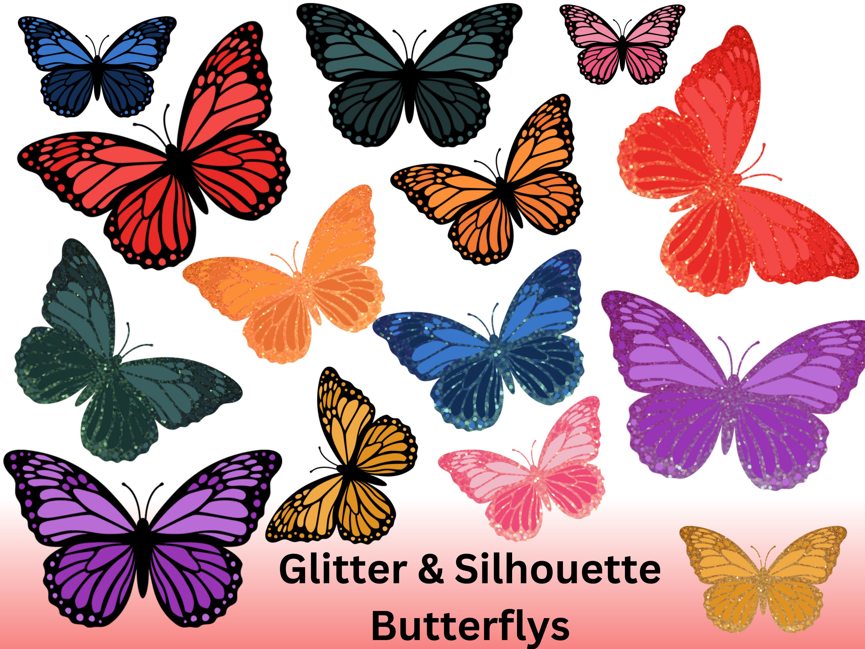 Glitter Butterfly Clipart - Colorful Digital Butterflies - Instant ...