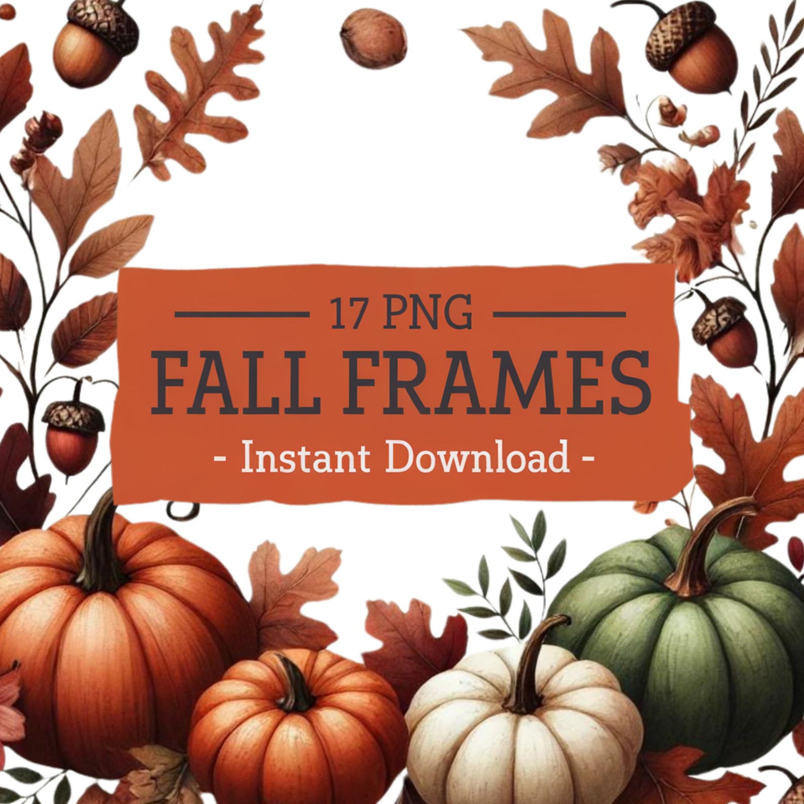 Fall Frames PNG Bundle: Autumn Borders & Thanksgiving Clipart (digital ...