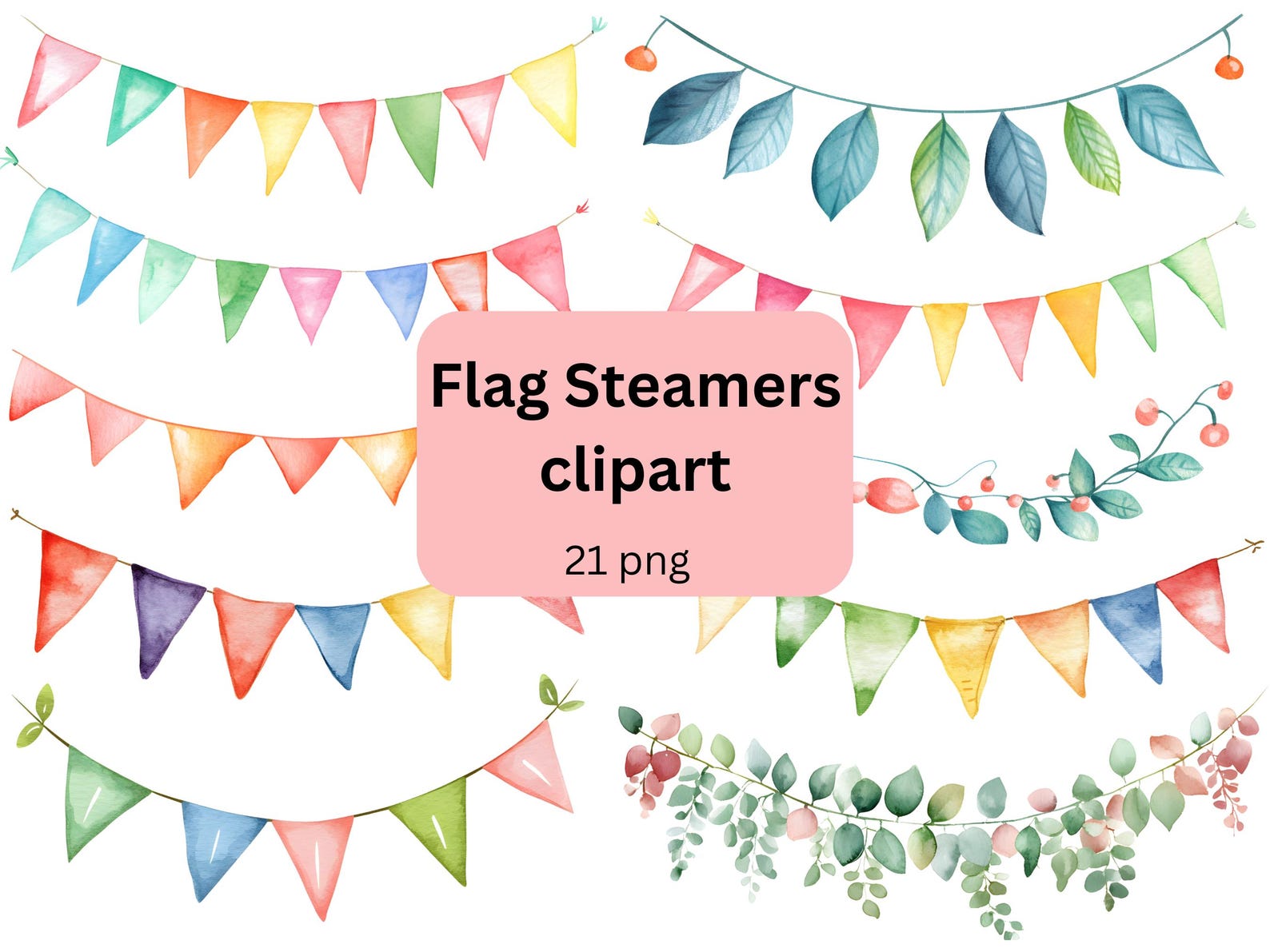 Flag Streamers Garland Clipart Digital Download for Party Decor Instant ...