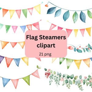 Flag Streamers Garland Clipart Digital Download for Party Decor Instant ...