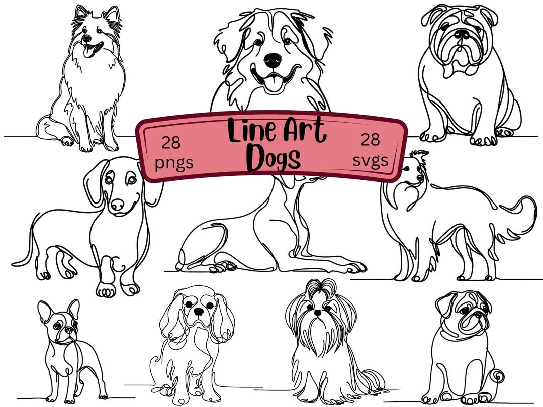 Dog Line Art SVG, Dog Clipart Bundle, Continuous Line Dog Drawing, Pet ...