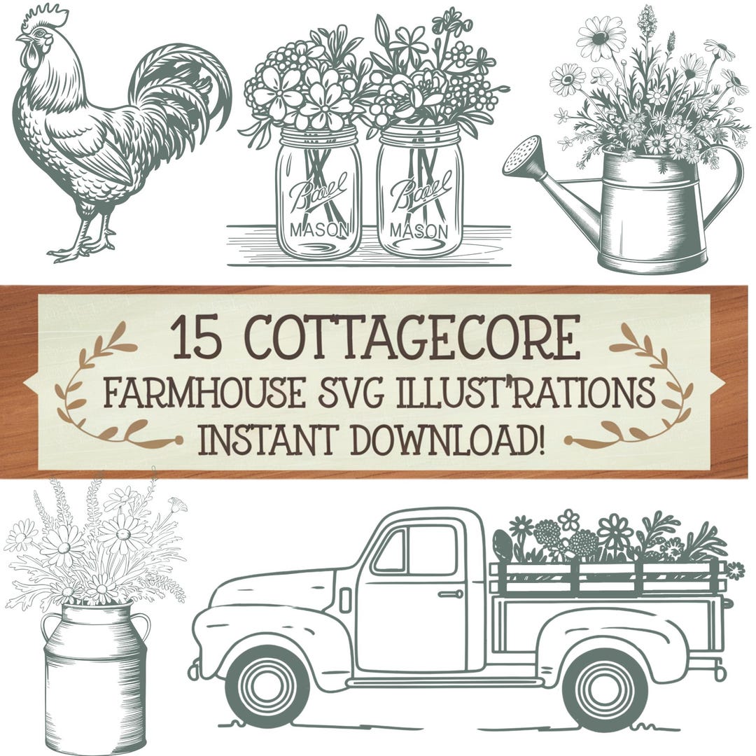 Cottagecore Farmhouse SVG Bundle, Rustic Farm Clipart, Vintage Country ...