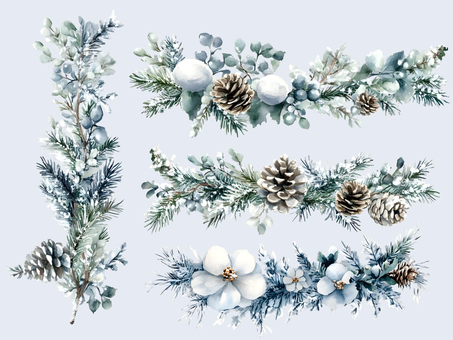 Watercolor Christmas Garland Clipart Winter Greenery PNG Digital ...