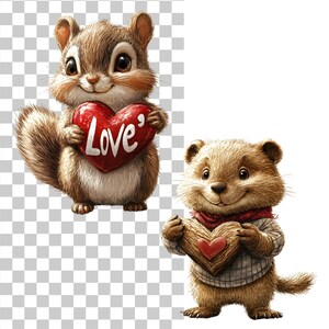 Valentine’s Woodland Animals Clipart, Cute Forest Creatures, Winter ...
