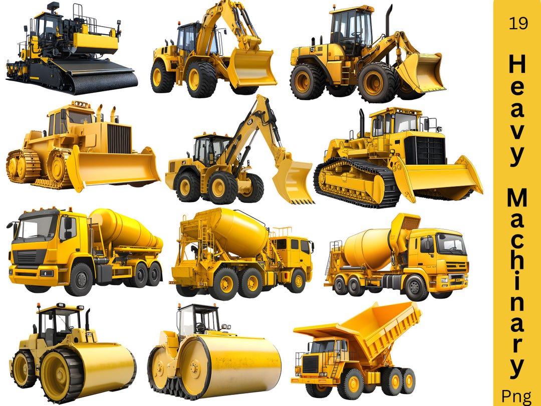 Construction Vehicle Clipart Bundle: 19 PNG Heavy Machinery (instant ...