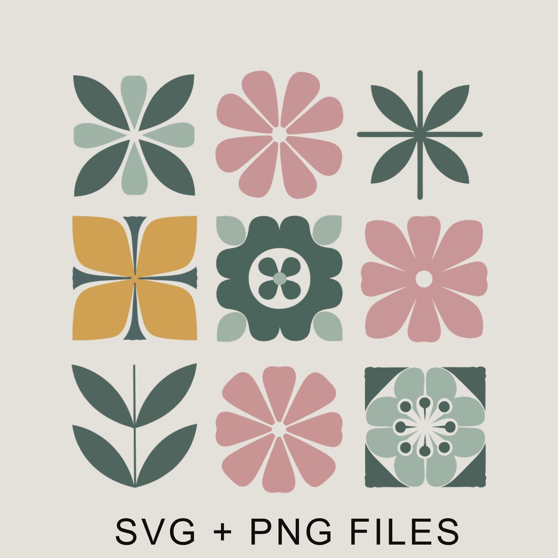 Retro Flower SVG Bundle: Mid Century Modern Floral Clipart - Etsy