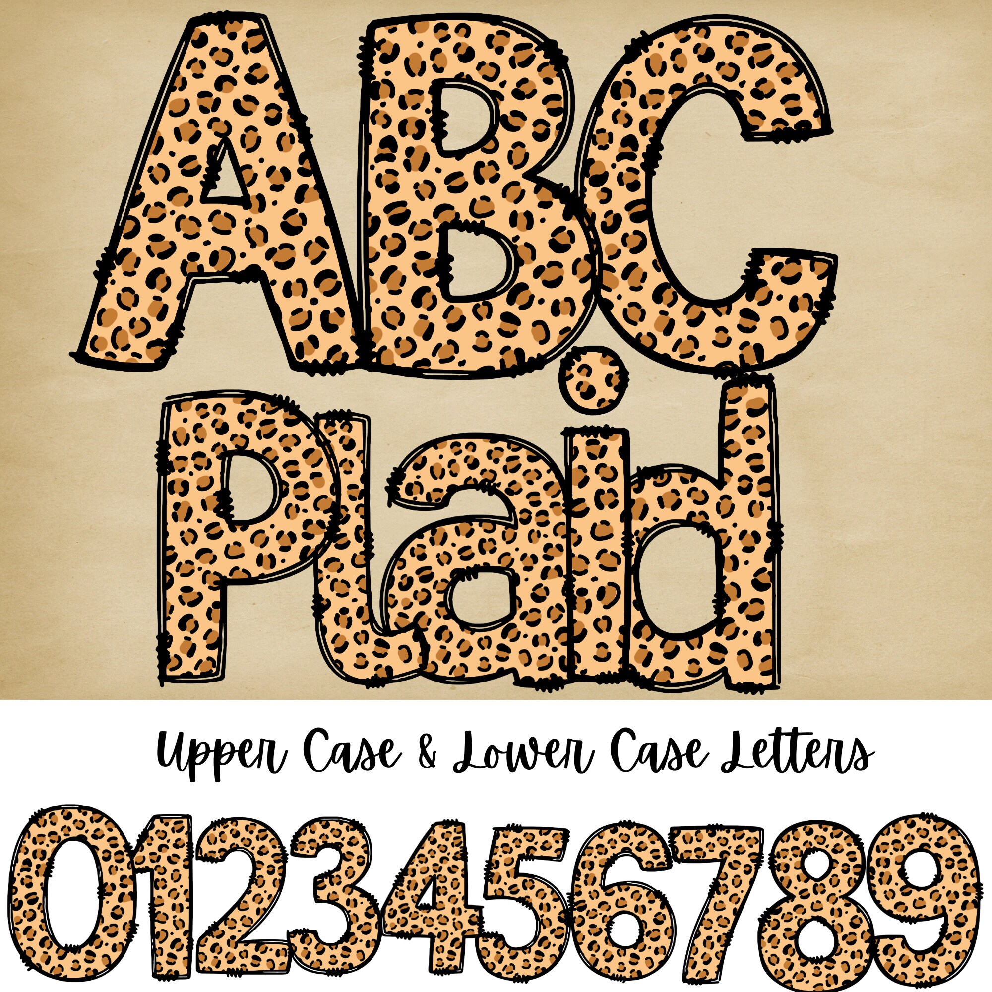 Leopard Print Letter Doodles Font Lower and Uppercase - Etsy