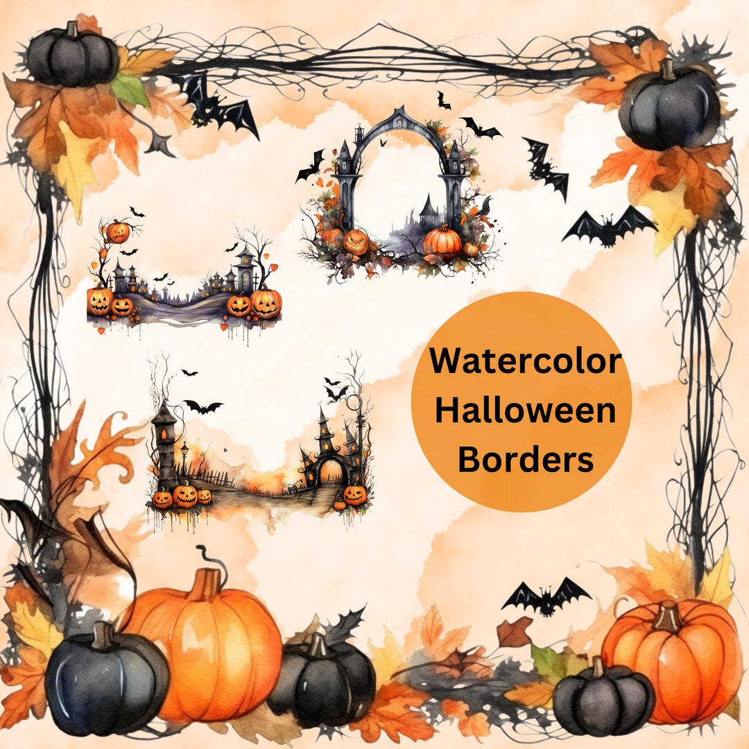 Watercolor Halloween Borders Clipart Set Spooky Decor - Etsy
