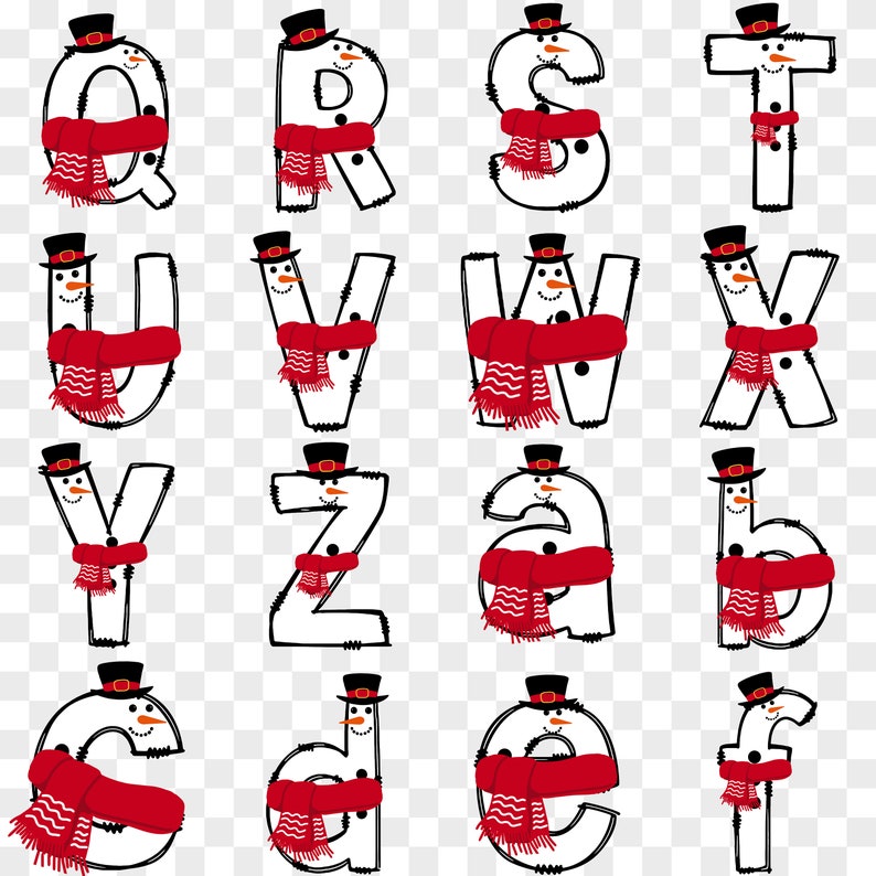 Snowman Alphabet Doodles, Uppercase and Lowercase, Fonts, Numbers, PNG ...