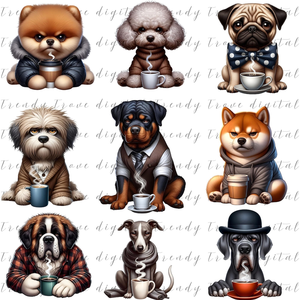 Grumpy Dogs With Coffee PNG Clipart: 34 Funny Puppy Digital Stickers - Etsy