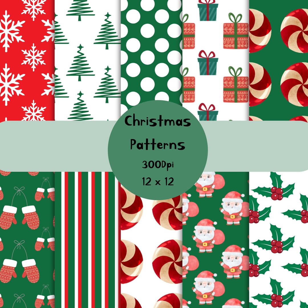 Christmas Digital Patterns, Traditional Seamless Pngs (300dpi ...
