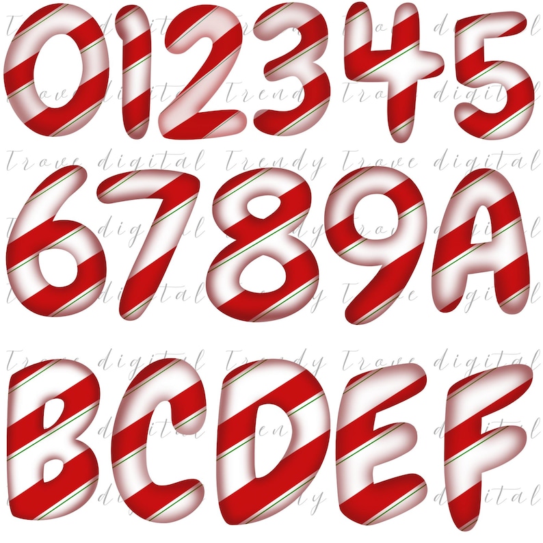 Candy Cane Alphabet PNG: Christmas Letters & Numbers Clipart (digital ...