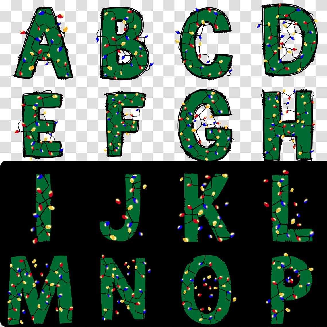 Christmas Lights Alphabet Set, Font, Letters uppercase and Lowercase ...