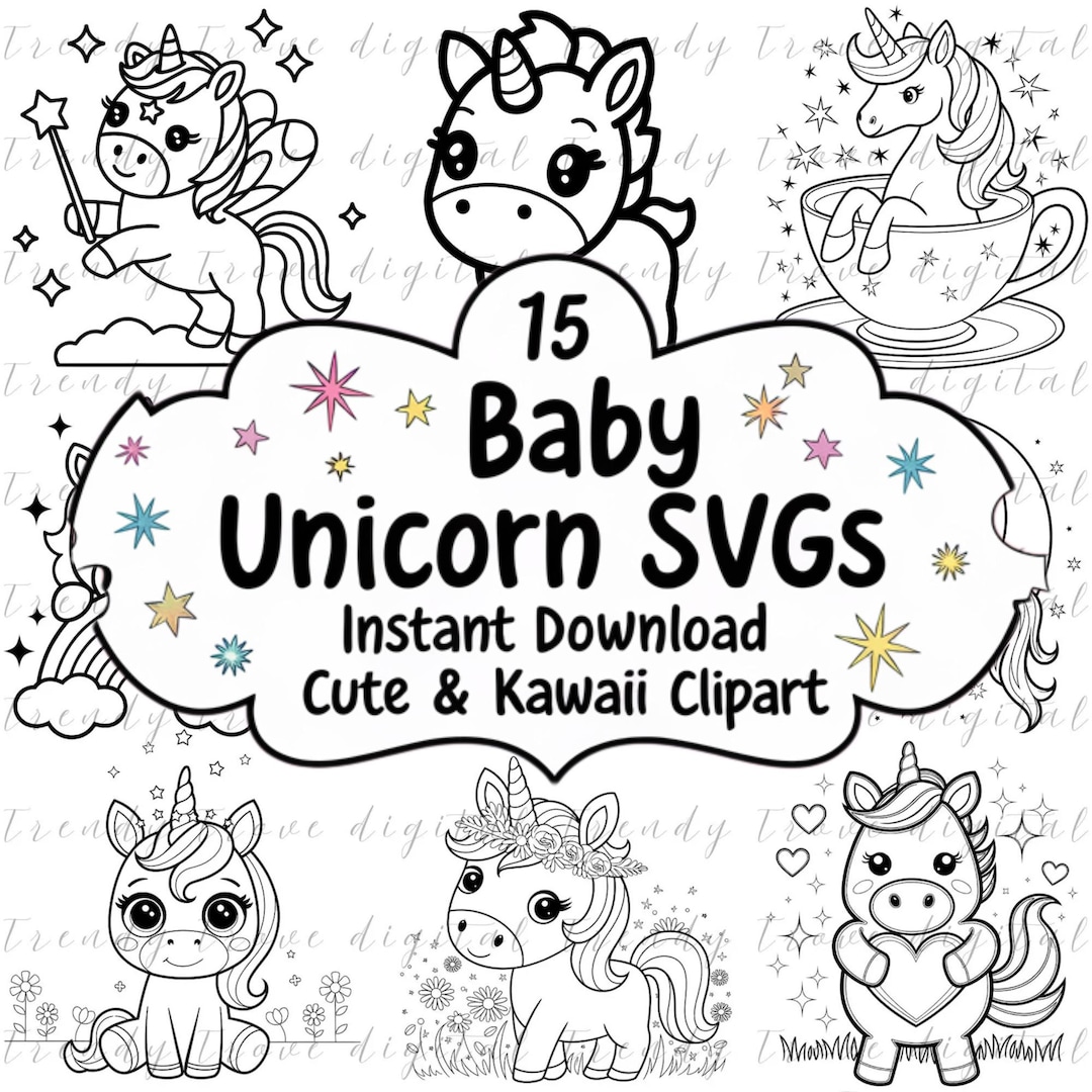 Cute Baby Unicorn SVG, Kawaii Unicorn Clipart, Magical Horse, Unicorn ...