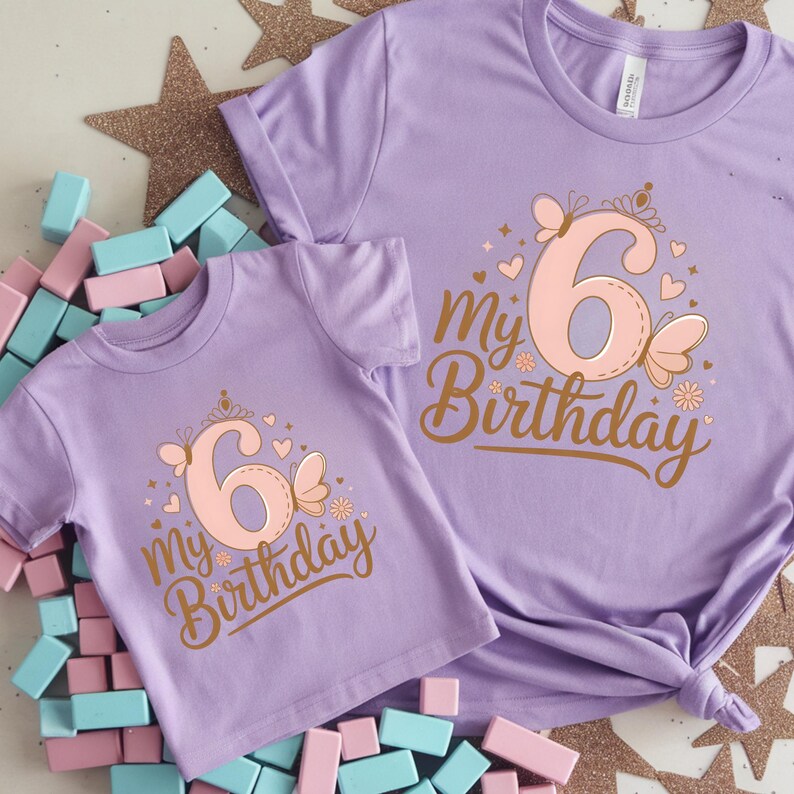Sixth Birthday Girl PNG – Pink Crown Butterfly Design for Kids Shirts ...