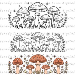 Boho Mushroom Borders & Frames: Forest Clipart Bundle (SVG, PNG ...