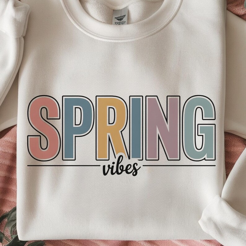 Spring Vibes PNG: Retro Pastel Typography Shirt Design - Etsy UK
