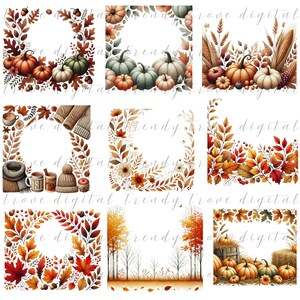 Fall Frames PNG Bundle: Autumn Borders & Thanksgiving Clipart (digital ...