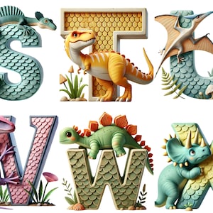 Dinosaur Alphabet Doodles: Clipart Set With PNG Letters, Decorative ...