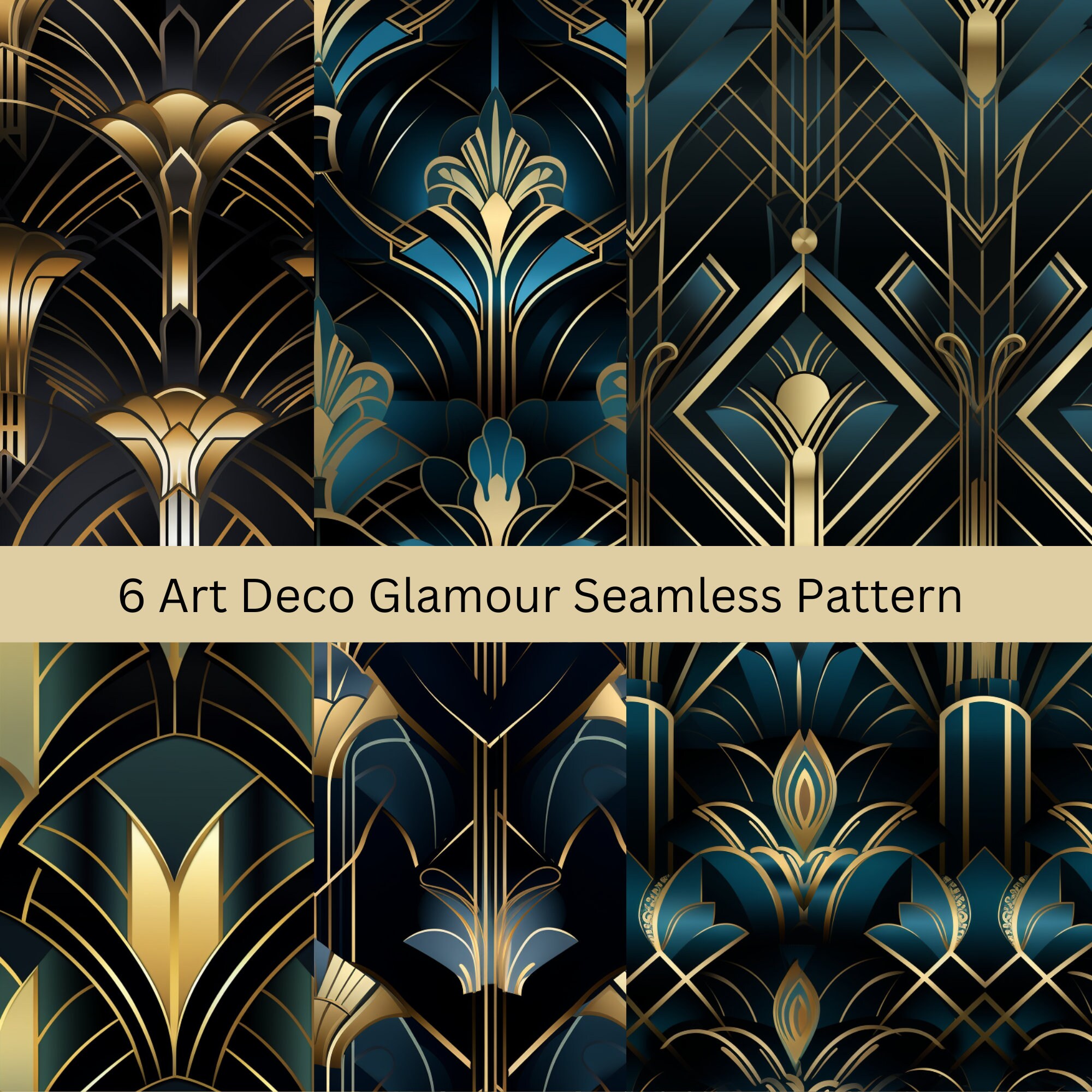 Set of 6 Art Deco Glamour Seamless Patterns Digital - Etsy