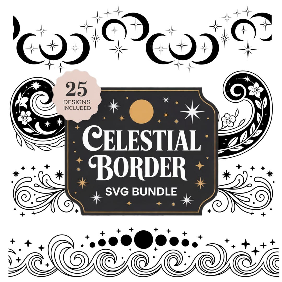 Celestial SVG Border Bundle: Star & Moon Frames for Cricut, Laser ...