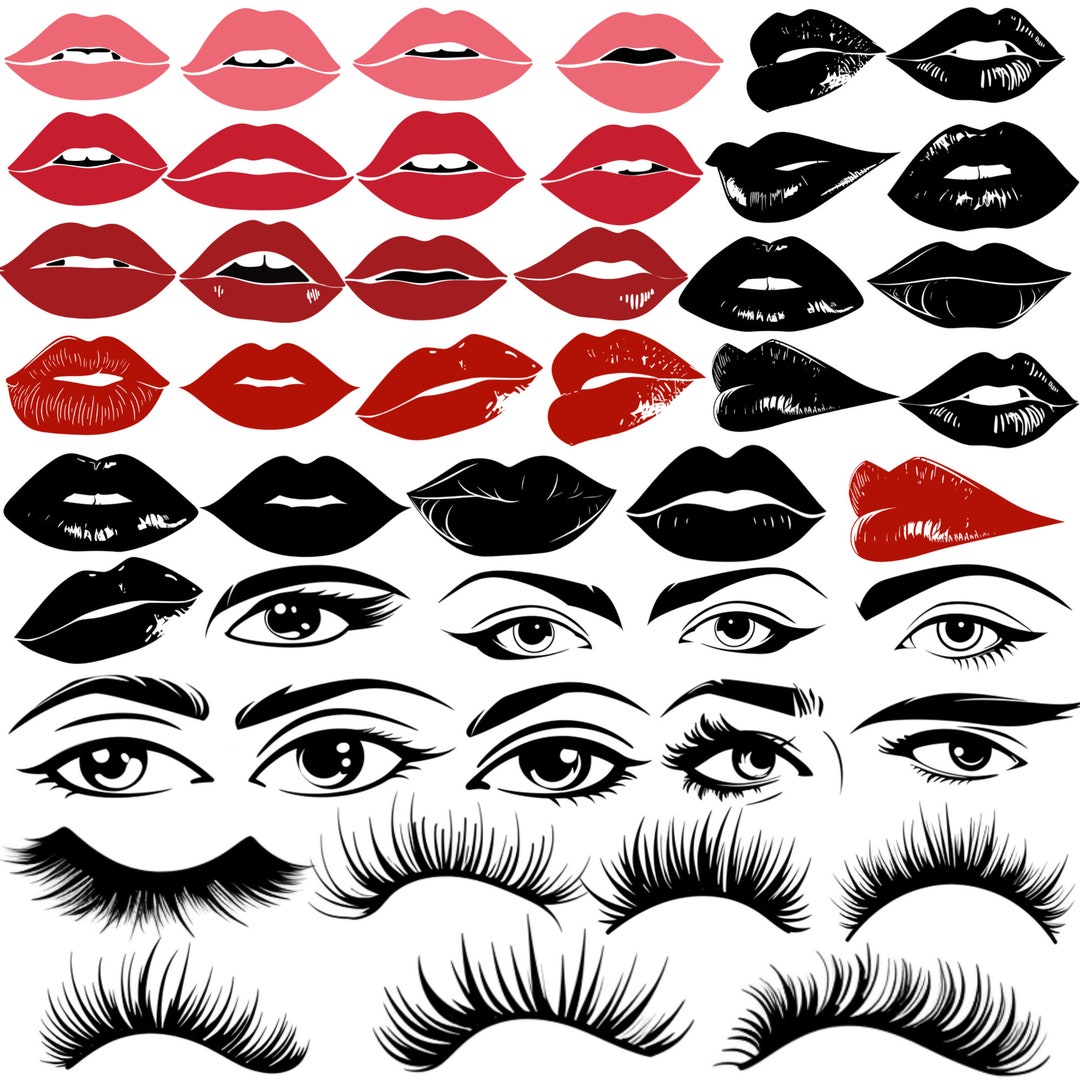 Lips SVG Bundle, Lips Png Files, Eyelashes, Kiss Cut Files for Cricut ...