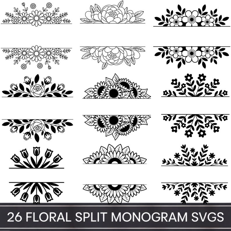 Floral Split Monogram SVG Bundle, 26 Botanical Name Frame Designs - Etsy