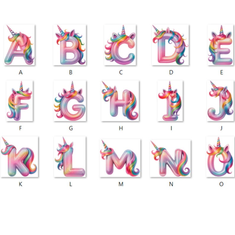 Unicorn Alphabet PNG Bundle: Pastel Rainbow Letters Clipart (digital ...