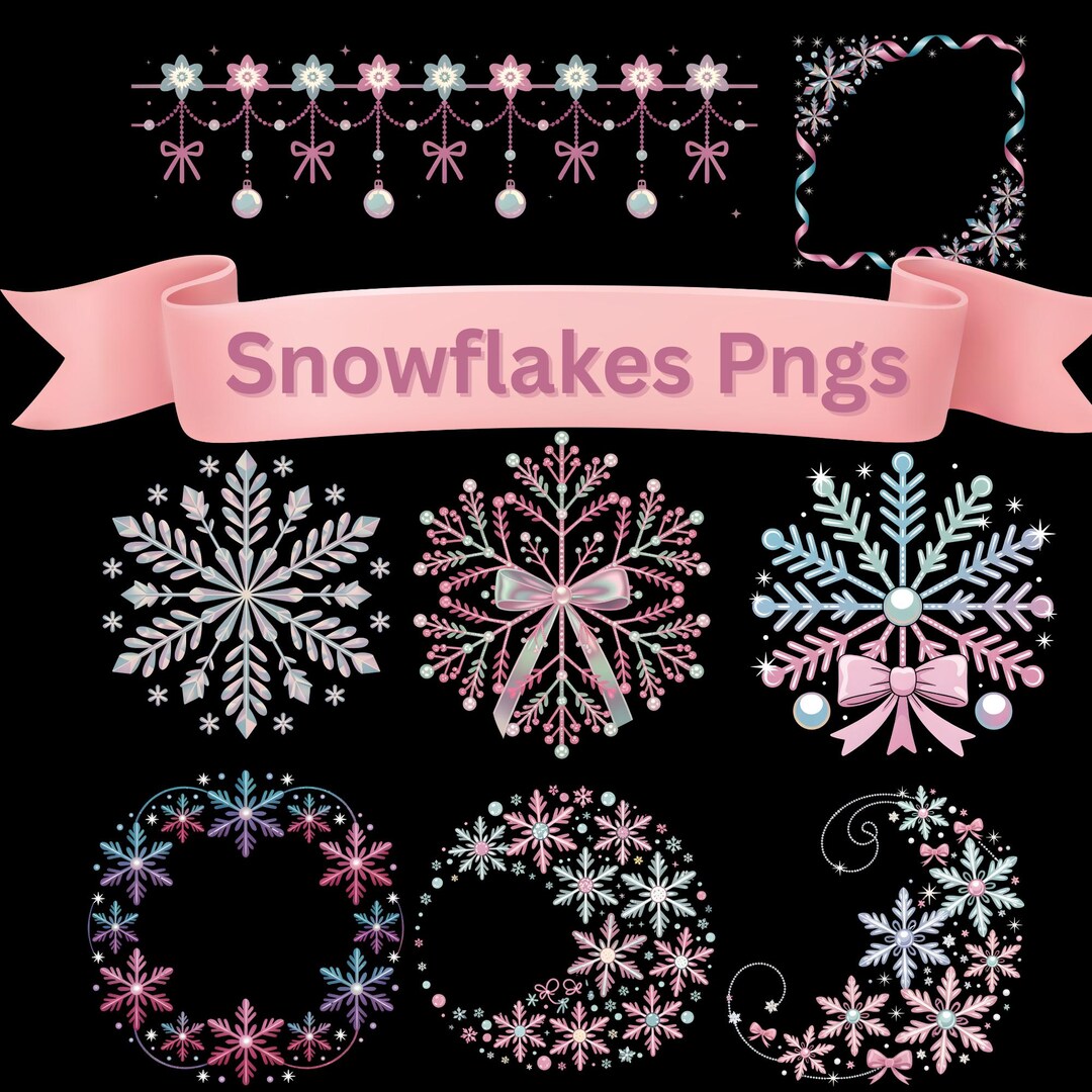 Pastel Snowflake PNG Bundle – 49 Elegant Clipart Elements for Winter ...