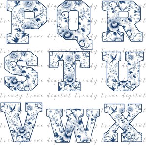 Blue Floral Chinoiserie Alphabet PNG: Vintage Porcelain Letters ...