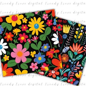 70s Retro Floral Digital Paper, Flower Seamless Pattern, Vintage ...