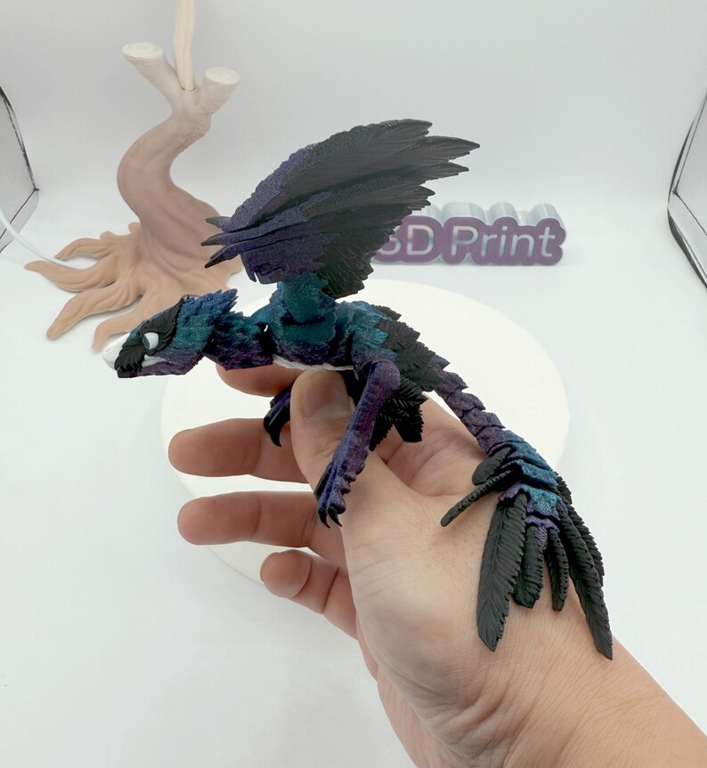 3D Printed Articulated Microraptor, Moehearts Small Microraptor Fidget ...