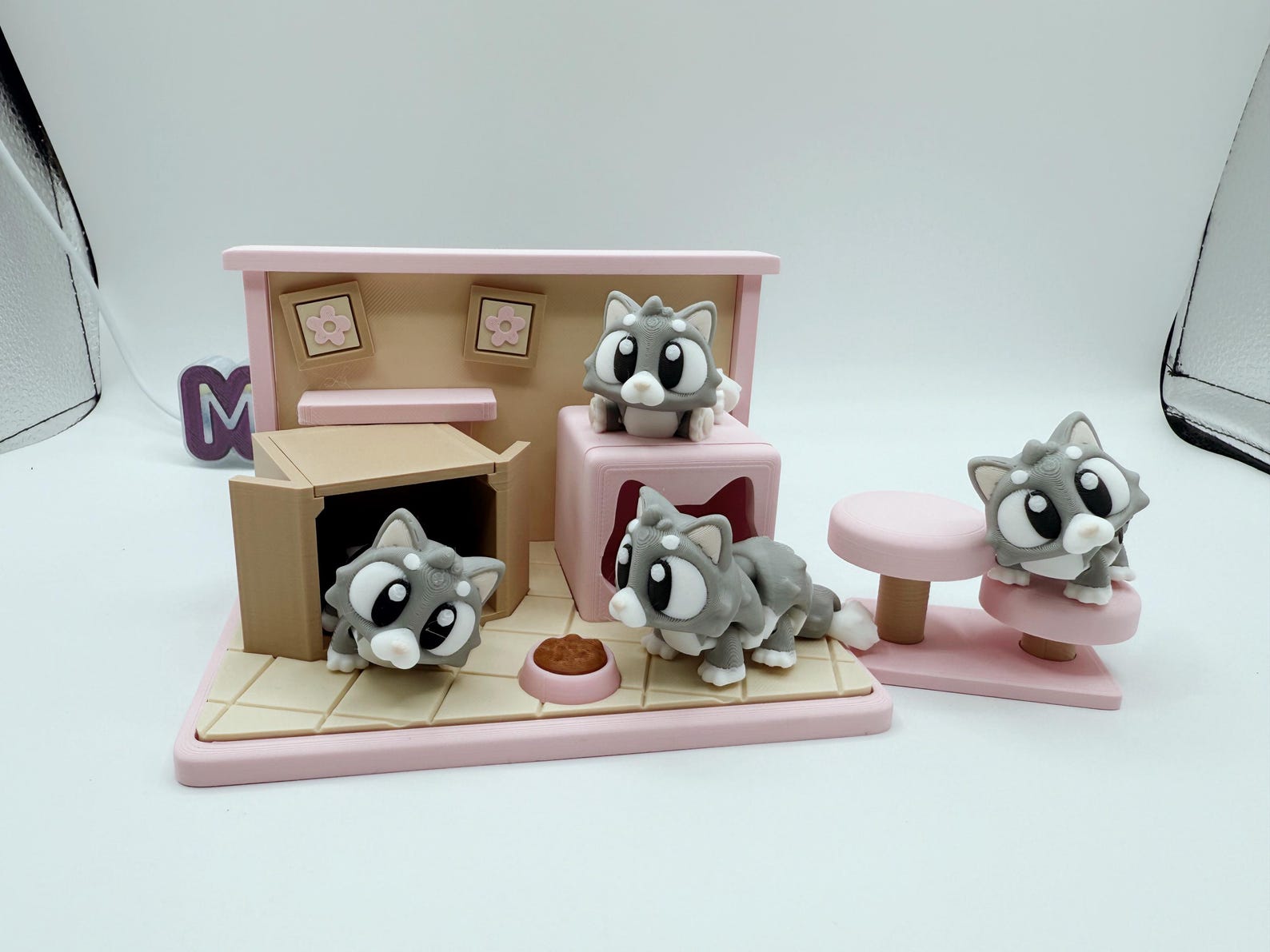 3D Printed Articulated Kitty Cat Playset & Movable Props | Desk Decor ...