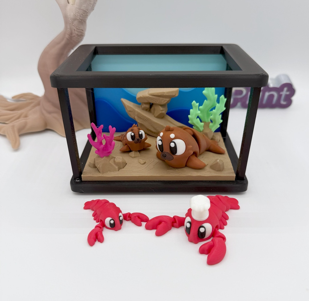 3D Printed Lobster & Seal Tank Set – Flexi Sea Animals Set | Aquarium ...