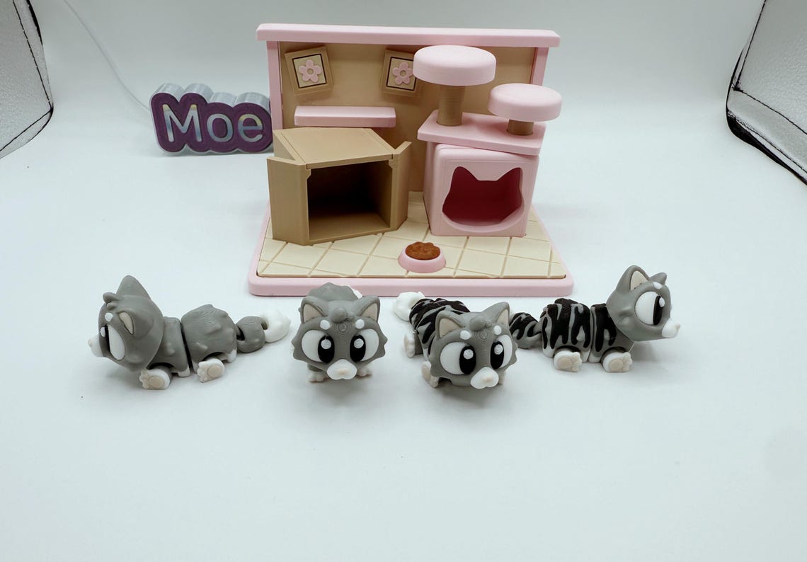 3D Printed Articulated Kitty Cat Playset & Movable Props | Desk Decor ...