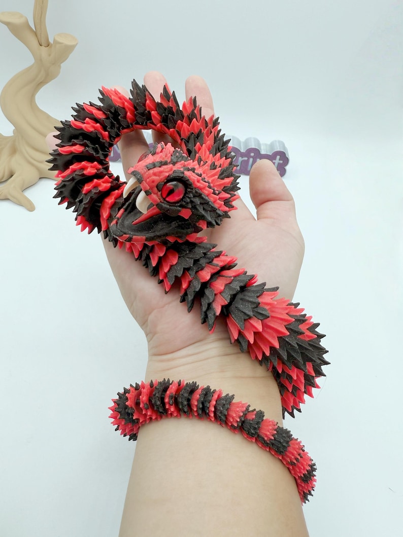 3D Printed Articulated Bush Viper Toy: Retractable Fangs, Luminous ...