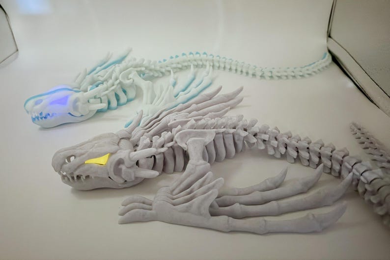 3D Printed Biting Dragon Skeleton Articulated Desktop Toy Moehearts ...