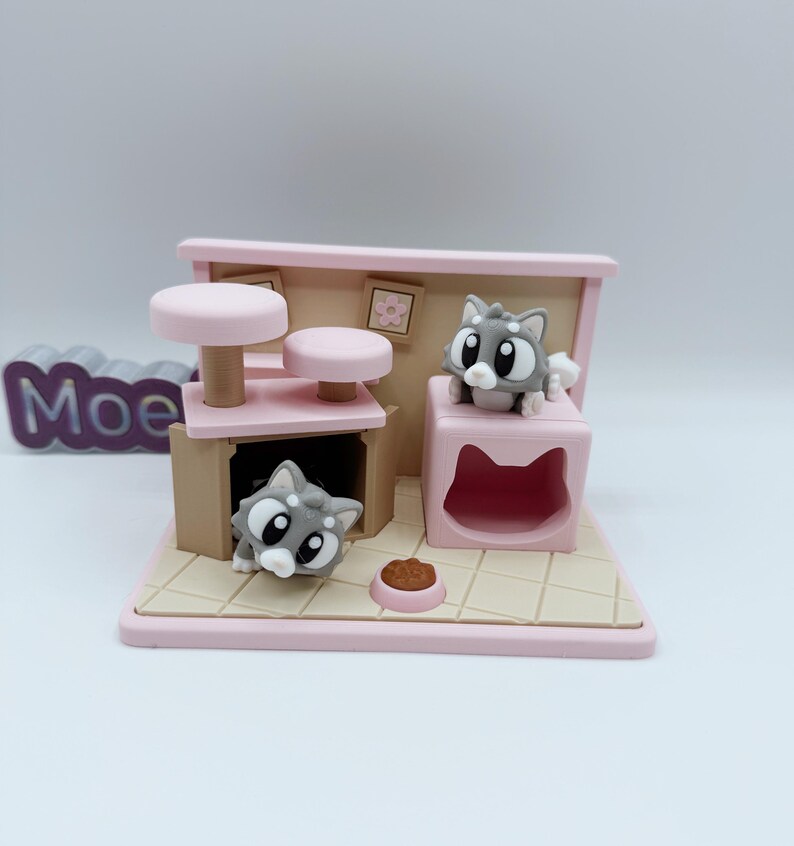 3D Printed Articulated Kitty Cat Playset & Movable Props | Desk Decor ...