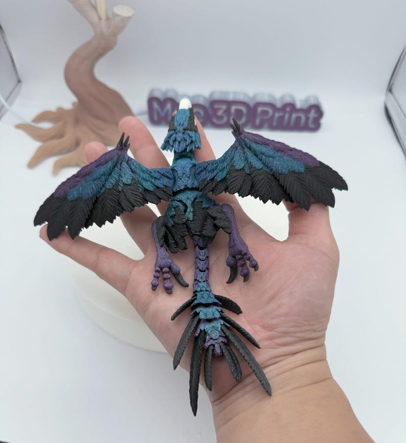 3D Printed Articulated Microraptor, Moehearts Small Microraptor Fidget ...