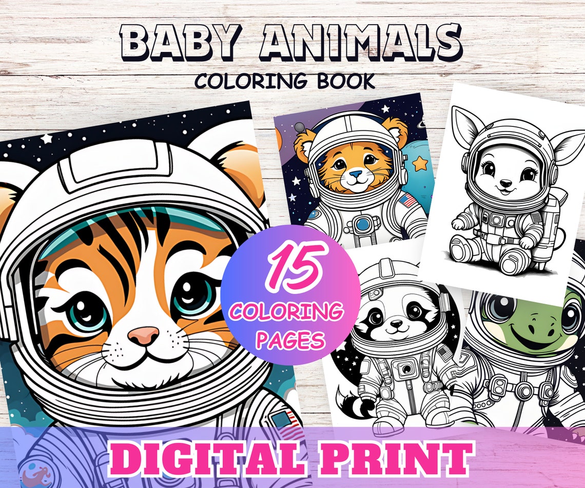 25 Baby Animals V1 Cute Animal Coloring Page Book, Adults Kids Instant ...