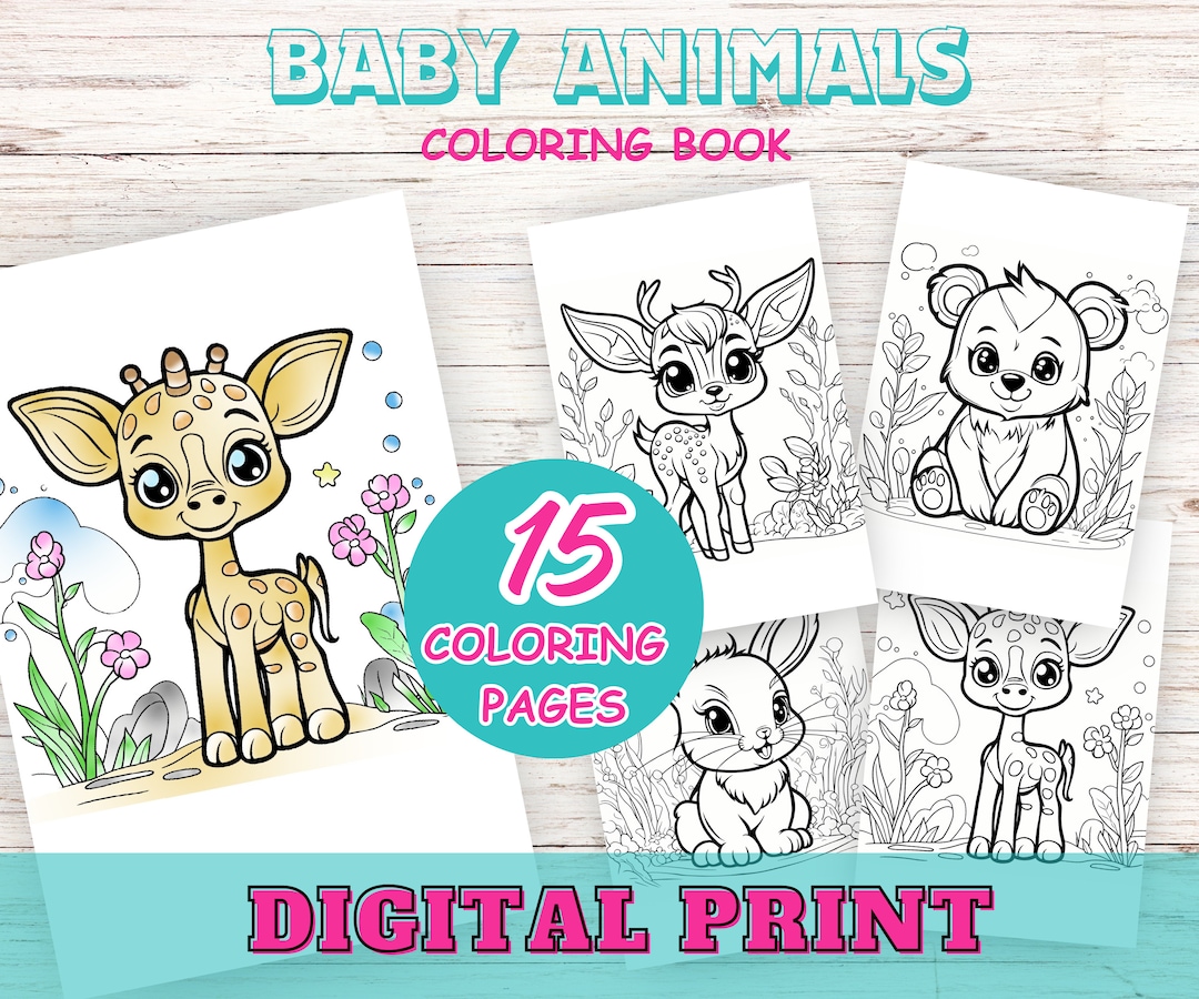 15 Cute Baby Animals, Coloring Page Book, Kids Instant Download ...