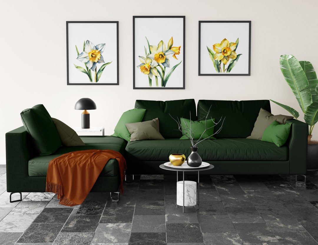 Set of 3 Colorful Daffodil Flower Watercolor Prints, Digital Download ...