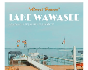 Lakes Wawasee & Syracuse Map Indiana 1924 blue Nautical - Etsy