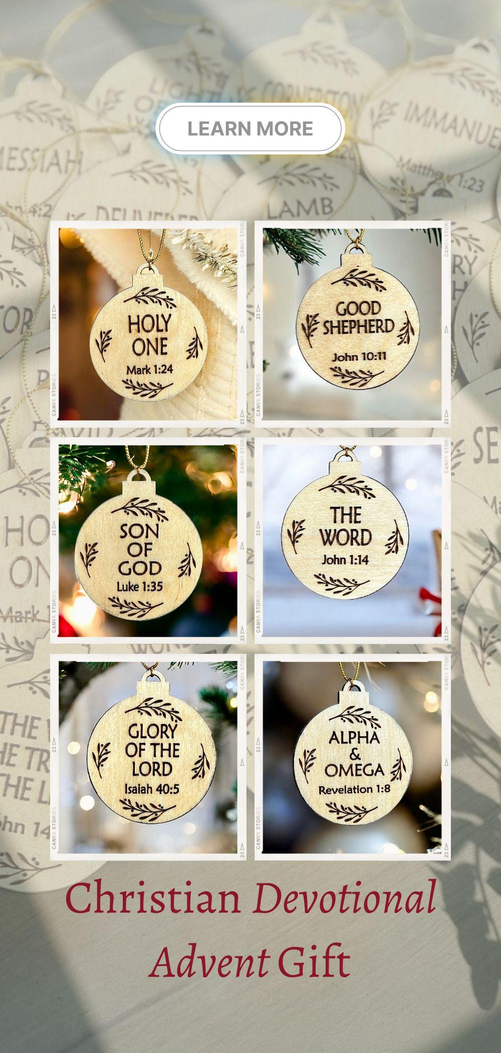 Christian Faith Based Ornaments Christmas Decor Handcrafted Bible Verse ...