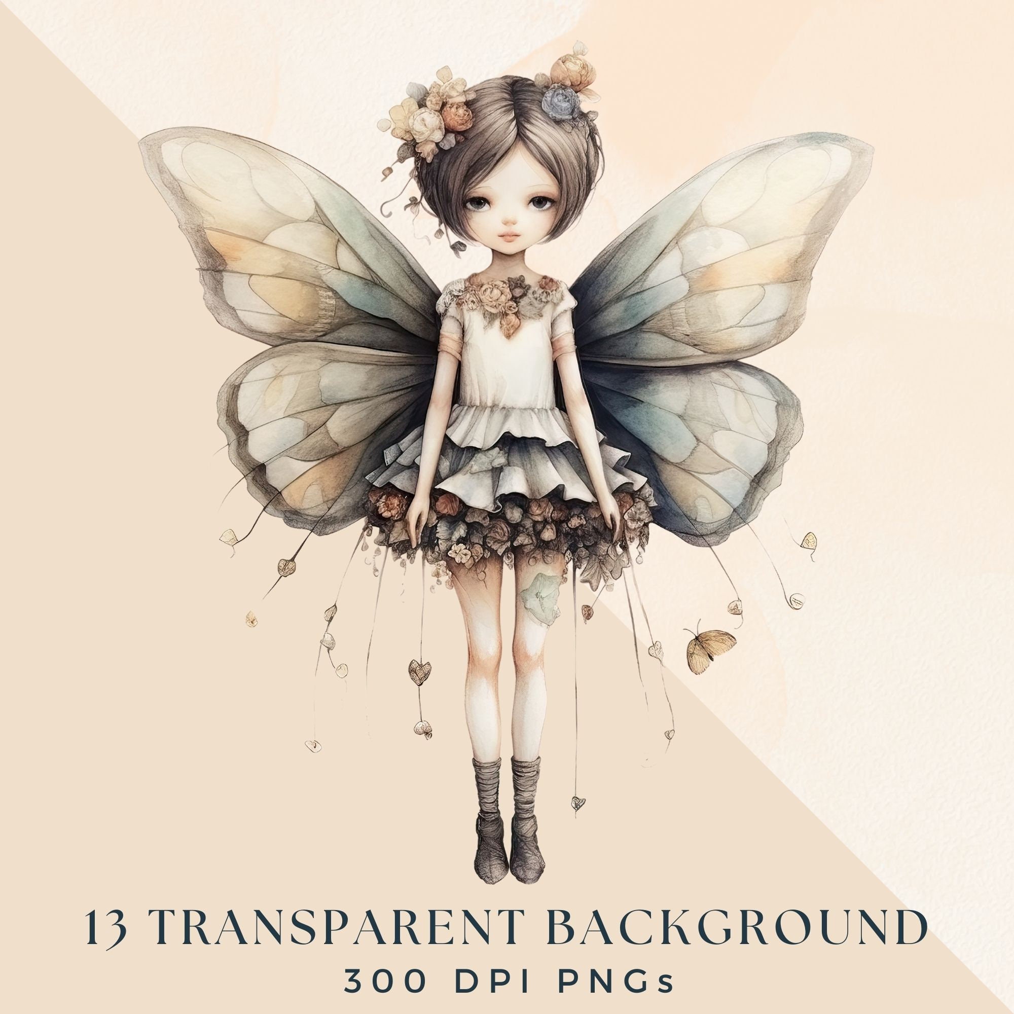 Boho Fairy Clipart, Fairytale Pngs, Butterfly Fae Clip Art, Magical ...