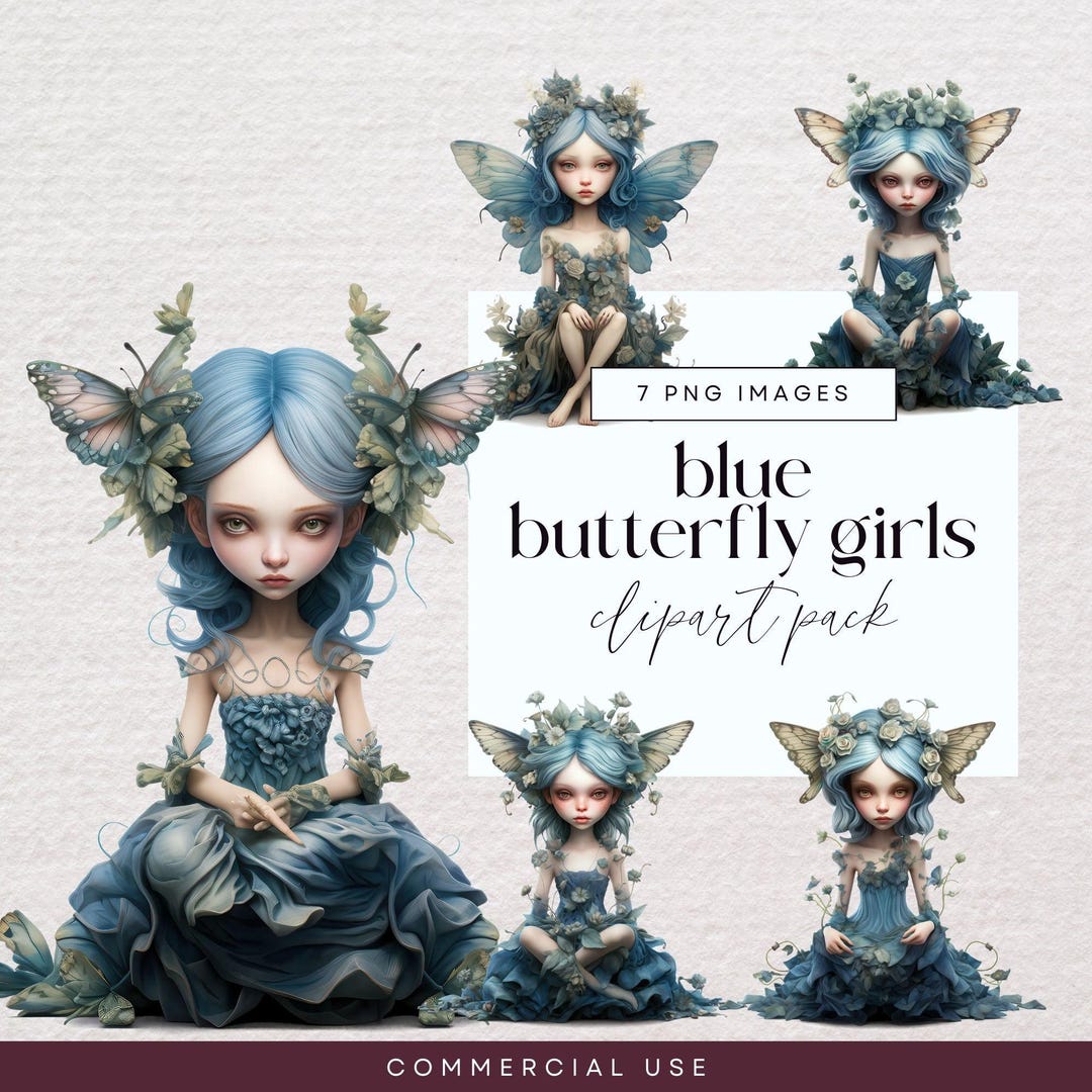 Blue Butterfly Girl Clipart, Transparent PNG, Garden Invite ...