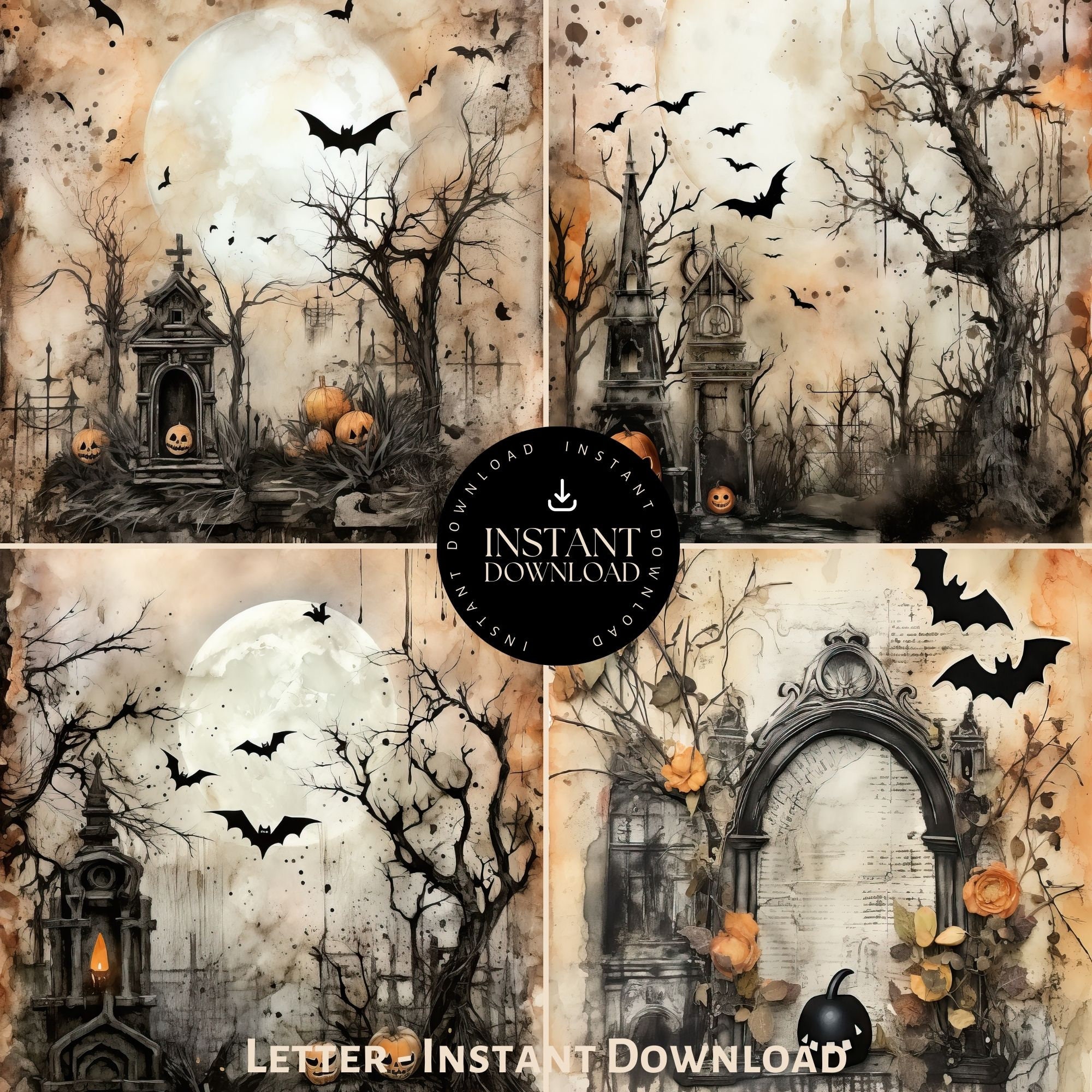 Halloween Digital Papers INSTANT DOWNLOAD Vintage Graveyard - Etsy